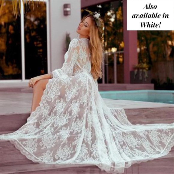 Swim | Gorgeous Long Black Lace Beach Robe Cover Up | Poshmark